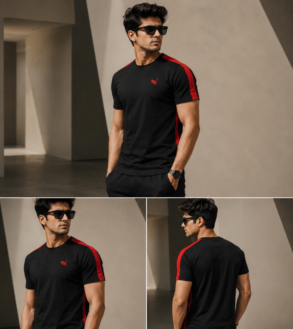Pack of 2 Premium Men’s Sports T-Shirts Shoulder Stripe Design | Regul ...