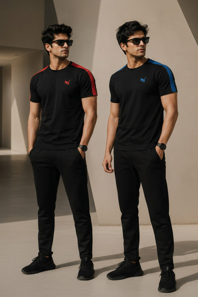 Pack of 2 Premium Men’s Sports T-Shirts Shoulder Stripe Design | Regul ...